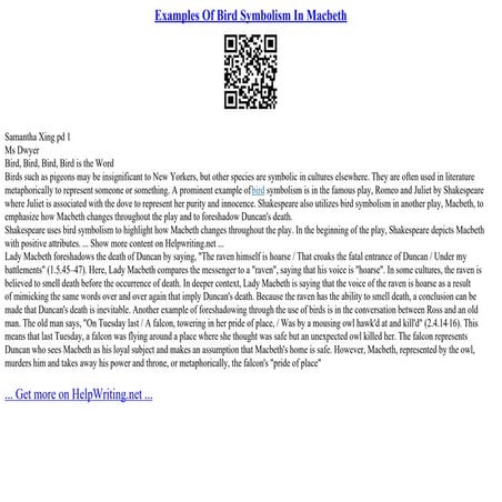 Examples Of Bird Symbolism In Macbeth | PPT