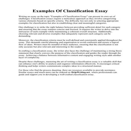 Examples Of Classification Essay | PDF