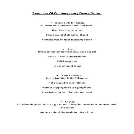 Examples of contemporary dance notes | DOCX