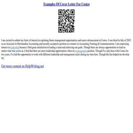 Examples Of Cover Letter For Costco | PPT
