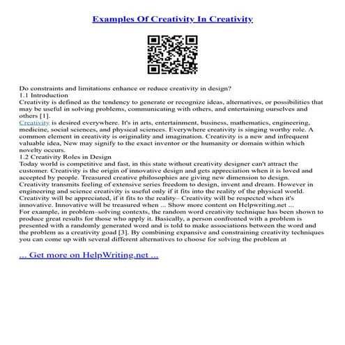 Examples Of Creativity In Creativity | PDF | Arts and Crafts | Hobbies ...