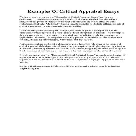 Examples Of Critical Appraisal Essays | PDF