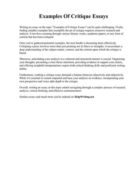 Example Of Critique Essay.pdf | Educational Assessment | Education