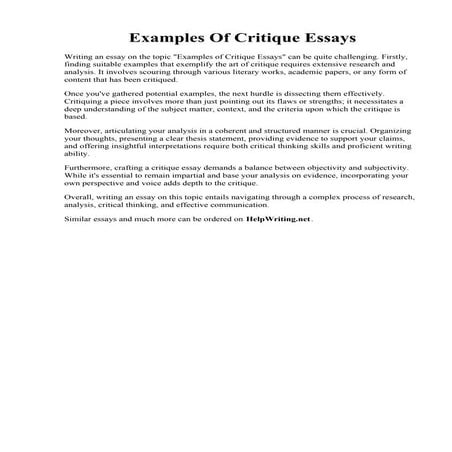 Examples Of Critique Essays. Sample New Criticism essay 1 | PDF
