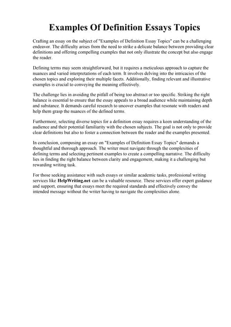 Examples Of Definition Essays Topics Pdf