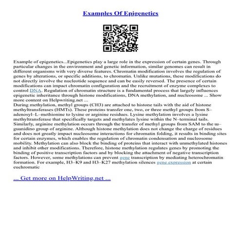 Examples Of Epigenetics | PDF