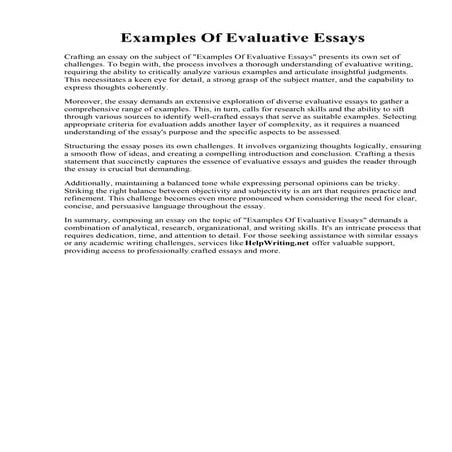 Examples Of Evaluative Essays | PDF