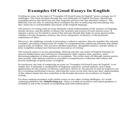 Examples Of Good Essays In English | PDF