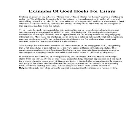 Examples Of Good Hooks For Essays. 005 How To Write Good Hook For Your ...
