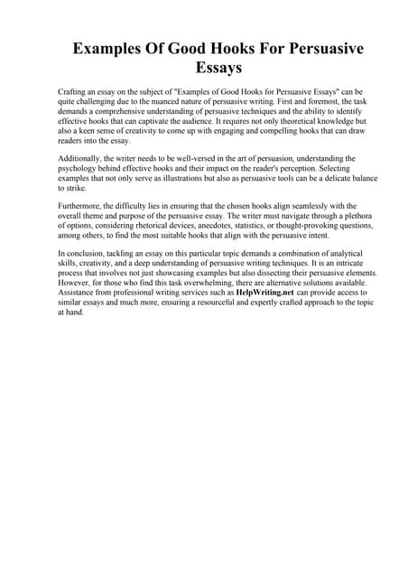 Examples Of Good Hooks For Persuasive Essays Pdf