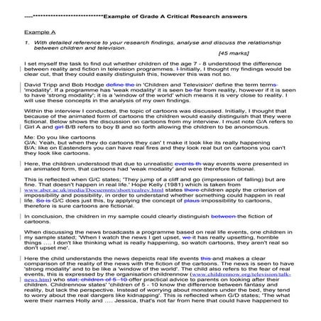Examples Of Grade A Critical Research Q2 Answers | DOC