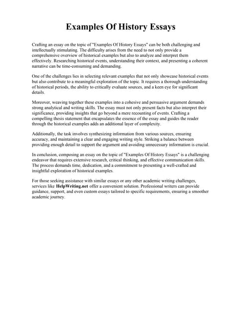 Historiographic Essay Example. Moorpark College | PDF | Homework and ...