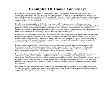 Examples Of Hooks For Essays.pdf | Ear, Nose and Throat Conditions | Diseases and Conditions