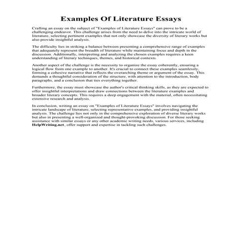 Examples Of Literature Essays. Literature essay | PDF