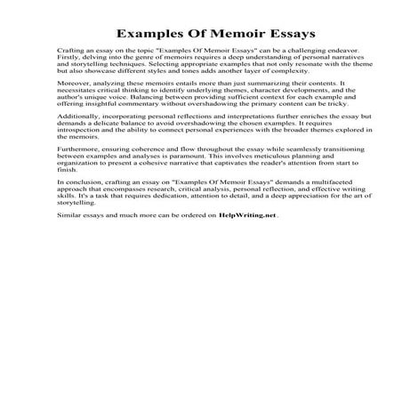 Examples Of Memoir Essays | PDF