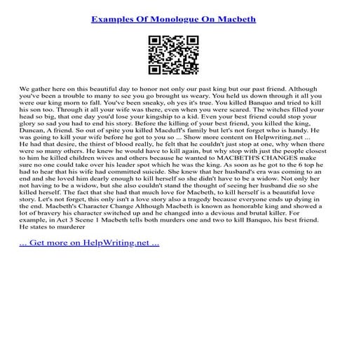 Examples Of Monologue On Macbeth | PDF
