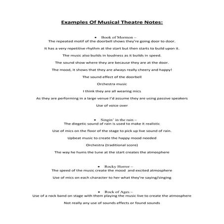 Examples of musical theatre notes | DOCX