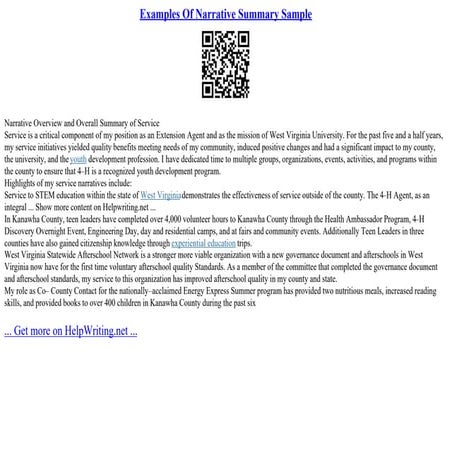 Examples Of Narrative Summary Sample | PPT