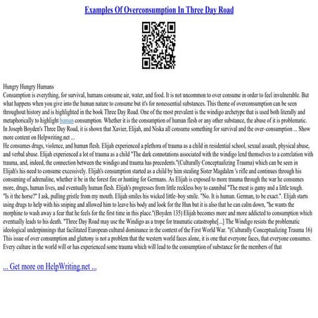 Examples Of Overconsumption In Three Day Road | PPT