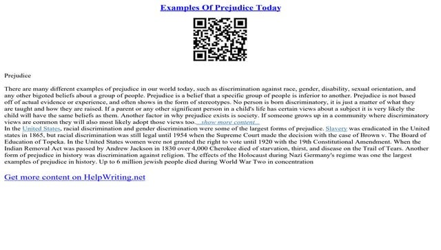 Examples Of Prejudice Today