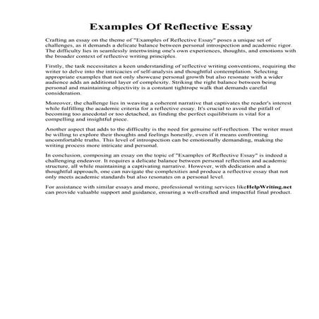 Examples Of Reflective Essay. reflective essays samples | PDF