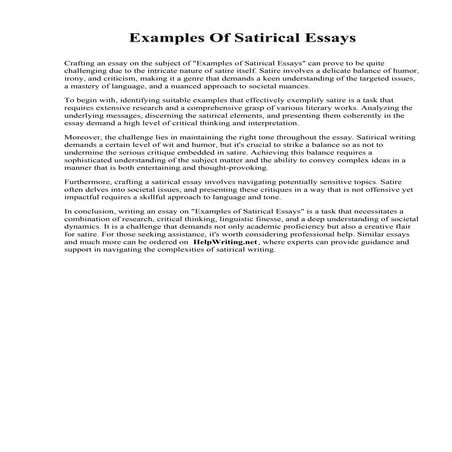 Examples Of Satirical Essays | PDF | Humor and Satire | Pop Culture