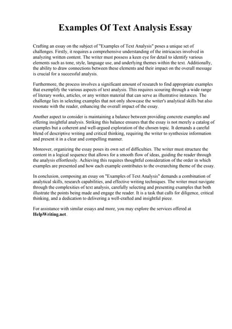 Text Analysis Essay Examples. Conestoga College | PDF