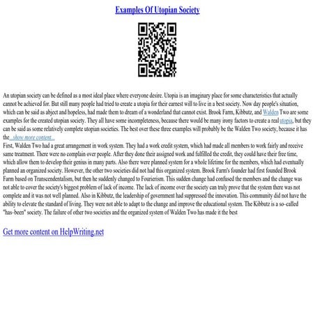 Examples Of Utopian Society | PDF