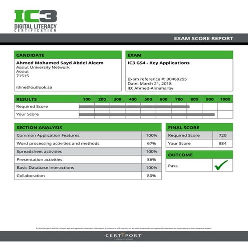 Exam score report key applications | PDF