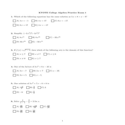 Exams in college algebra | PDF