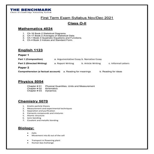 exam syllabus first term o2.pdf | Chemistry | Science