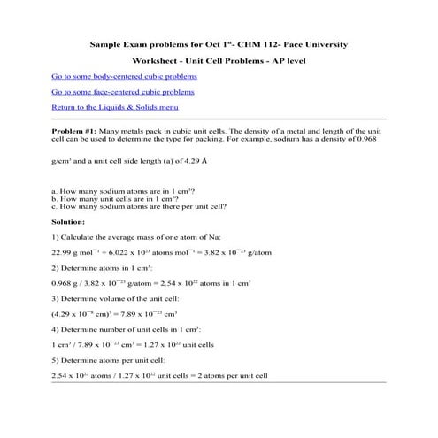 Exam worksheet unit cell | DOC
