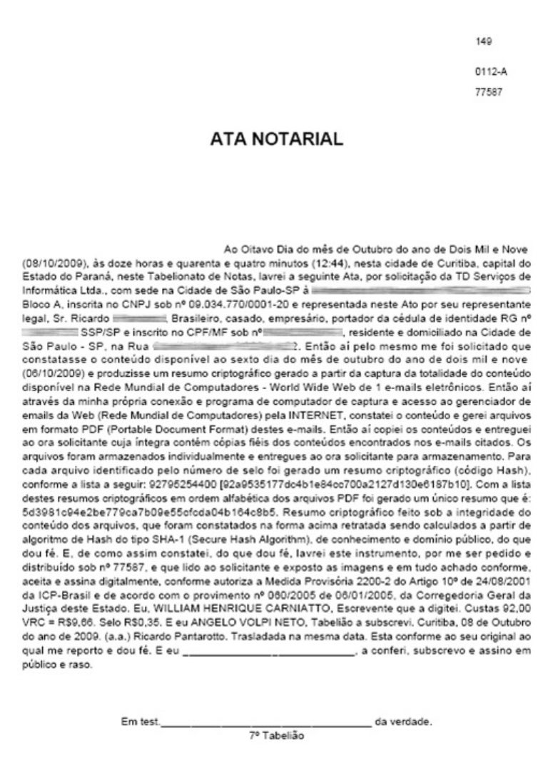 Exemplo de Ata Notarial sobre E-mail Notarizado