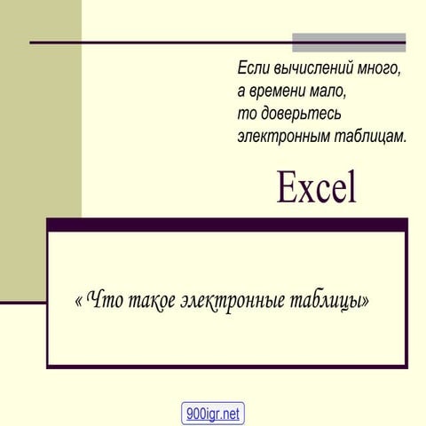 электронные таблицы Excel Ppt
