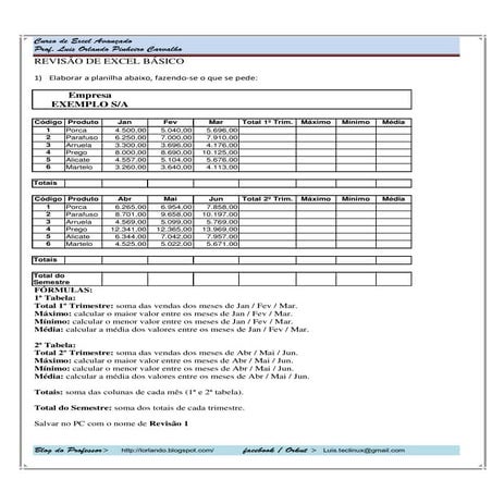 Excel lista de exercicios básicos | PDF