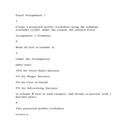 Excel Assignment 11.Create a projected profits worksheet usi | DOCX
