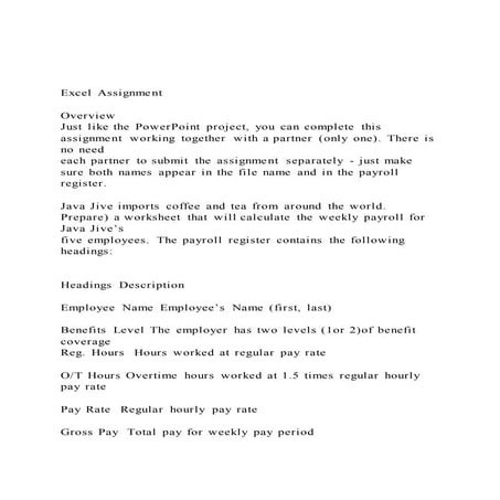 Excel Assignment Overview Just like the PowerPoint pro | DOCX