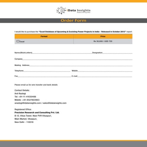 Order Form : Excel Database of Upcoming & Existing Power Projects in ...