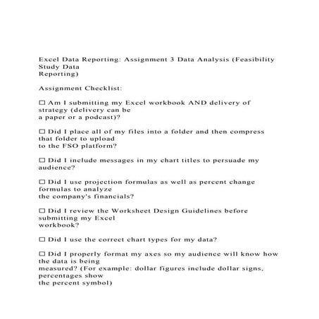 Excel Data Reporting Assignment 3 Data Analysis (Feasibility .docx