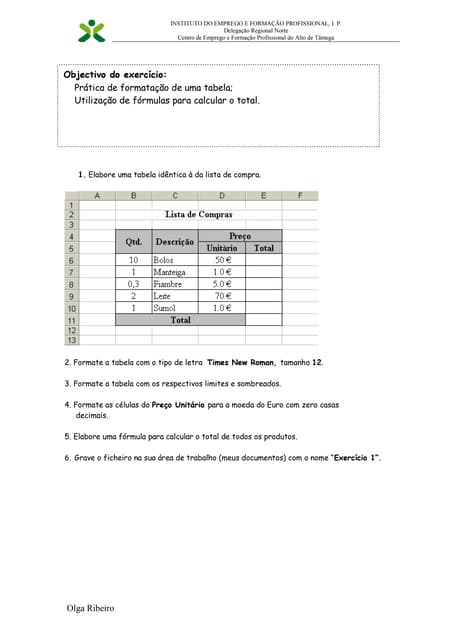 Exercícios de Excel | PDF