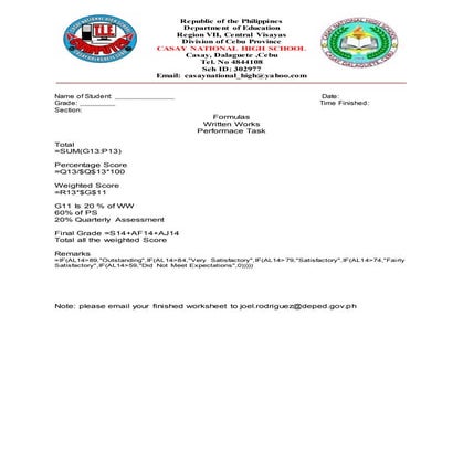 Excel Grades Formulas | PDF