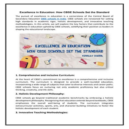 Excellence in Education How CBSE Schools Set the Standard | PDF | Professional School ...