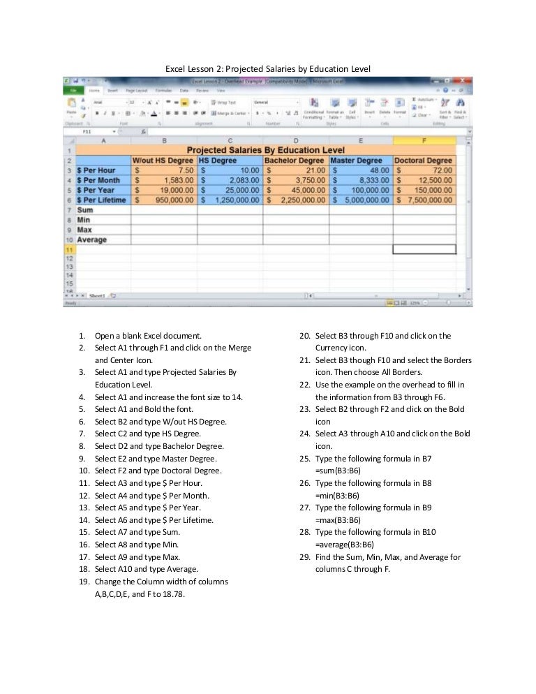 Excel Lesson 2 Handout