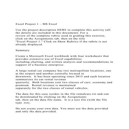 Excel Project 1 – MS Excel Use the project description HER.docx | Desktop Publishing | Computer ...