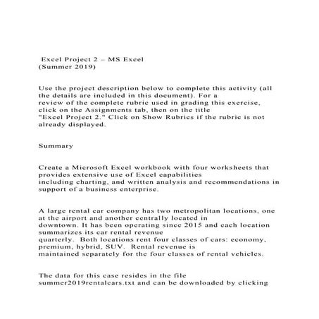 Excel Project 2 – MS Excel (Summer 2019) Use the pro.docx | Desktop Publishing | Computer ...