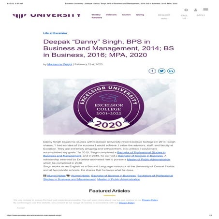 Deepak “Danny” Singh, BPS in Business and Management, 2014; BS in Business, 2016; MPA, 2020 | PDF