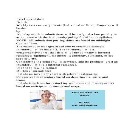 Excel Spreadsheetdetailsweekly Tasks Or Assignments Individudocx 3451
