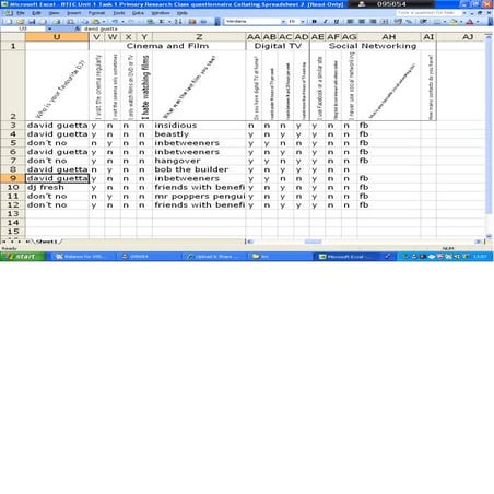 Excel spread sheet questionair | PDF
