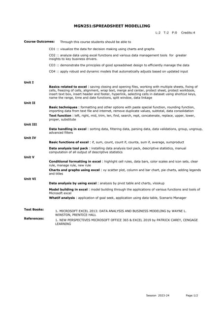 I CS AI Advanced Excel Lab Manual-23UAISP21 | PDF