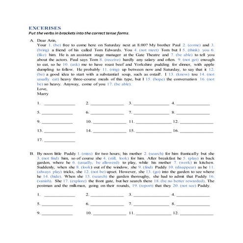 Excerises 12 tenses | PDF